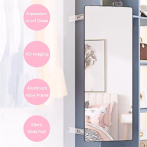 Hideaway Closet Mirror - Retractable Full Length Mirror, 35" x 16" Wall Mounted, Suitable for Bedroom, Locker Room, Cloakroom