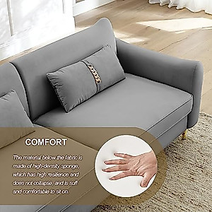 Goohome Tufted Couch, Chesterfield Velvet Upholstered 3-Seater Comfy Sofa, Living Room Furniture Sets, with Solid Wood Frame and Gold Legs, Fit for Bedroom, Office, A-Gray a