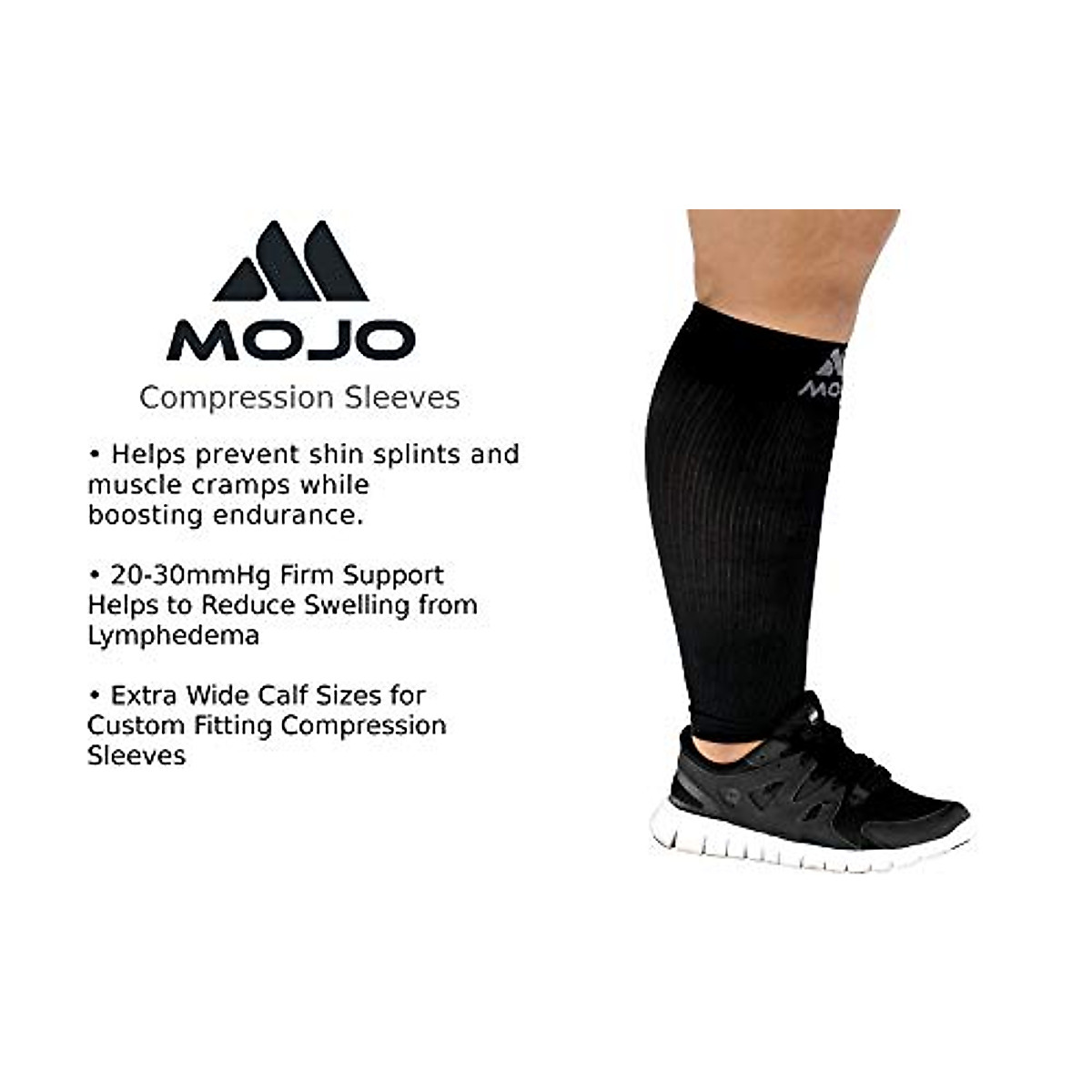 Mojo - Compression Socks Footless for Women and Men 20-30mmHg - Big and Tall Medical Leg Compression Sleeve for Flying, Nurses, Travel Circulation - Black, 3X-Large - A604