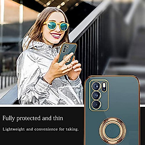 Wousunly Compatible with Oppo Reno 6 5G Case Ring Holder Magnet Green, Oppo Reno 6 5G Phone Case Silicone Shockproof Plate Luxury Slim Cover (Grey)