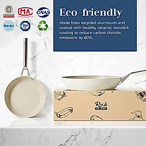 ROCKURWOK 3 Pcs Frying Pan Set, Hard Ceramic Nonstick Cookware Set, 8in/10in Omelet Pan, 12in Skillet, Inducton, Dishwasher & Ovens Safe, Free of PFAS & PTFE, White