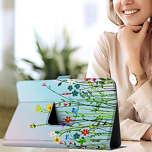 Pudazvi Universal 7.5-9.0 inch Tablet Case,360 Degree Rotatable Kickstand Multiple Viewing Stand Case Cover for 7.9" 8.0" 8.4" 8.9" inch and All 7.5-9.0 Inch Touchscreen Tablet,Flower Grass