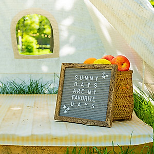 Rustic Wood Frame Gray Felt Letter Board 10x10 inch with Letters, Stand, Scissors Set | Baby Announcement Sign | First Day Of School Board | Message Board for Classroom | Rustic Letter Board Sign with Changeable Letters