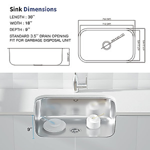 Kitchen Sinks, Oxwiser 30 inch Undermount Kitchen Sink, Single Bowl Kitchen Sink 16 Gauge Stainless Steel Sink, Fits 33" Cabinet