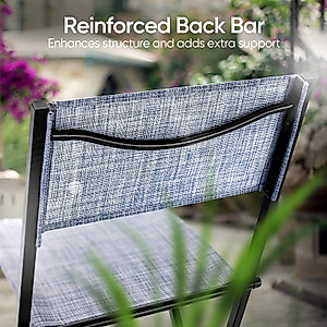 Outdoor Patio Bar Stools Set of 2, Folding Counter Height Stool with Footrest and Heavy-duty Metal Frame, Outdoor Bar Chairs with Breathable Textilene Fabric, Patio Bar Sets for Balcony, Poolside