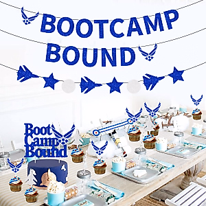 Air Force Decorations, Air Force Bootcamp Bound Party Decorations Glitter Bootcamp Bound Banner, Boot Camp Bound Cake Topper, Air Force Cupcake Topper for Military Retirement Theme Farewell Party