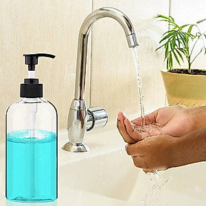 Empty Plastic Pump Bottles Dispenser 4 Pack 16oz/500ml Portable Clear BPA-Free Cylinder Shampoo Lotion Hand Pump Bottle Durable Refillable Containers for Massage Oil, Liquid Soap