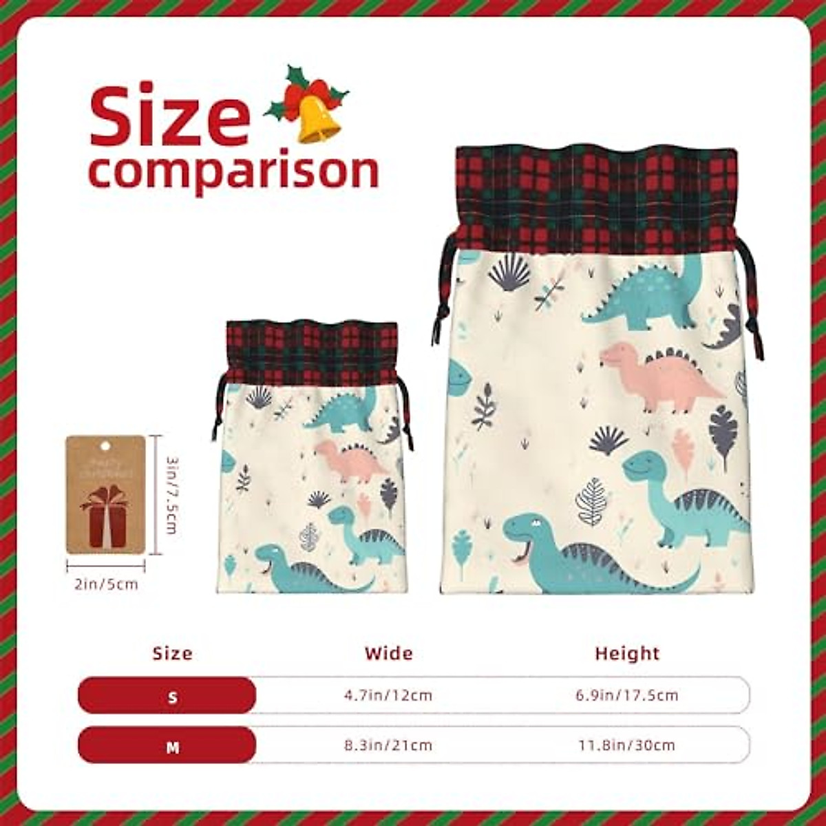 Christmas Gift Bags with Drawstring Burlap Gift Bags Adorable Dinosaur Christmas Linen Bags for Xmas Party Candy Bags with Cards Xmas Reusable Wrapping Bags Christmas Linen Treat Bags for Holiday