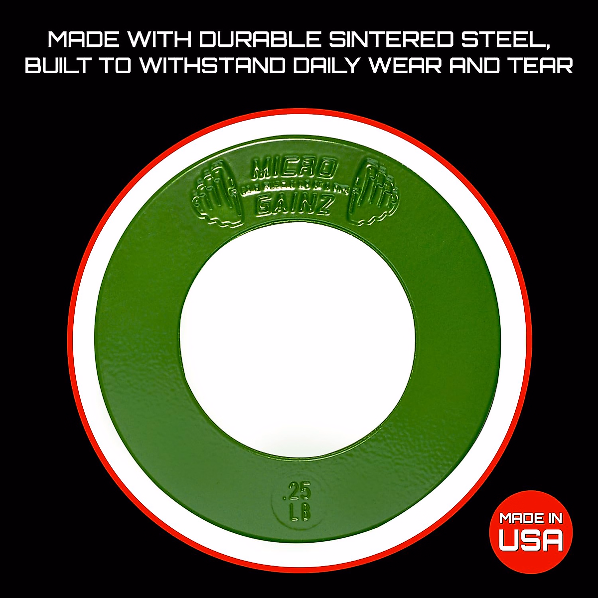 Micro Gainz Multi-Color Calibrated Fractional Weight Plates Set of 2 Pieces, Choose Set (.25LB-1LB), Designed for Olympic Barbell Weights for Strength Training, Made in USA (Green .25 lb)