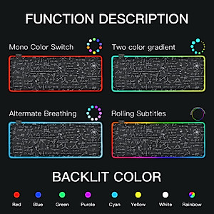 Large RGB Gaming Mouse Pad Blackboard Inscribed Scientific Formulas Calculations Physics Glowing Extended Mousepad 31.5x11.8in, Soft Anti-Slip Rubber Base Luminous Mouse Mat for Pc Laptop, Gaming, of