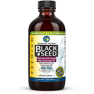 Amazing Herbs Premium Black Seed Oil - Cold Pressed Nigella Sativa Aids in Digestive Health, Immune Support, Brain Function, Joint Mobility, Gluten Free, Non GMO - 8 Fl Oz