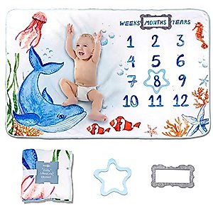 InnerSafe Baby Milestone Blanket| Original Design Baby Monthly Milestone Blanket Boy Girl|Baby Photography Props Blanket| 60'x40' Ocean World (Vacuum-Packed)