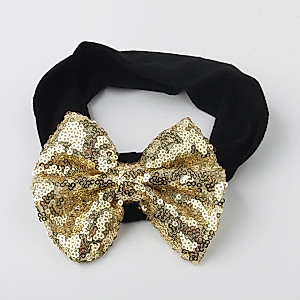 Slowera Baby Girls 2PCS Sets Cotton Tulle Sequins Diaper Cover Bloomers and Headband (Black Gold, S: 0-6 Months)