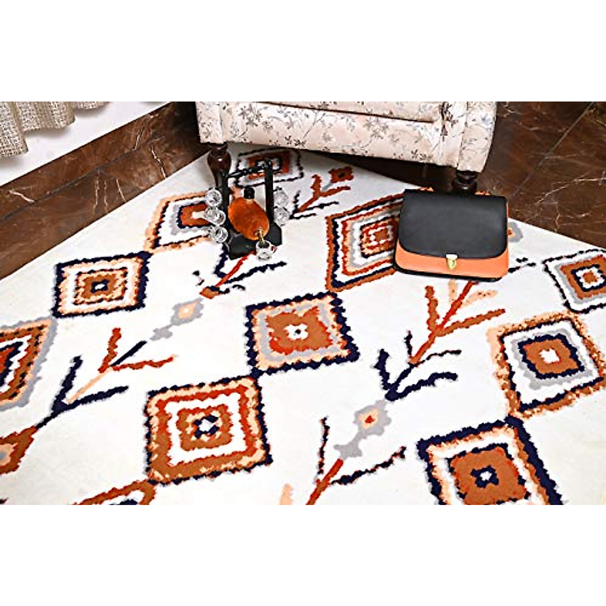 Furnish my Place Moroccan Diamond Rug - 5 ft. x 8 ft, Ivory, Geometric, Accent Rug with Transitional Style