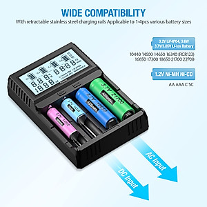 18650 Battery Charger with Testing Functions, POWXS Universal 3.7V Charger for Li-Ion Rechargeable Batteries IMR Lithium 26650 21700 18650 16340 14500 10440, Ni-Mh/Ni-Cd AA AAA C Batteries
