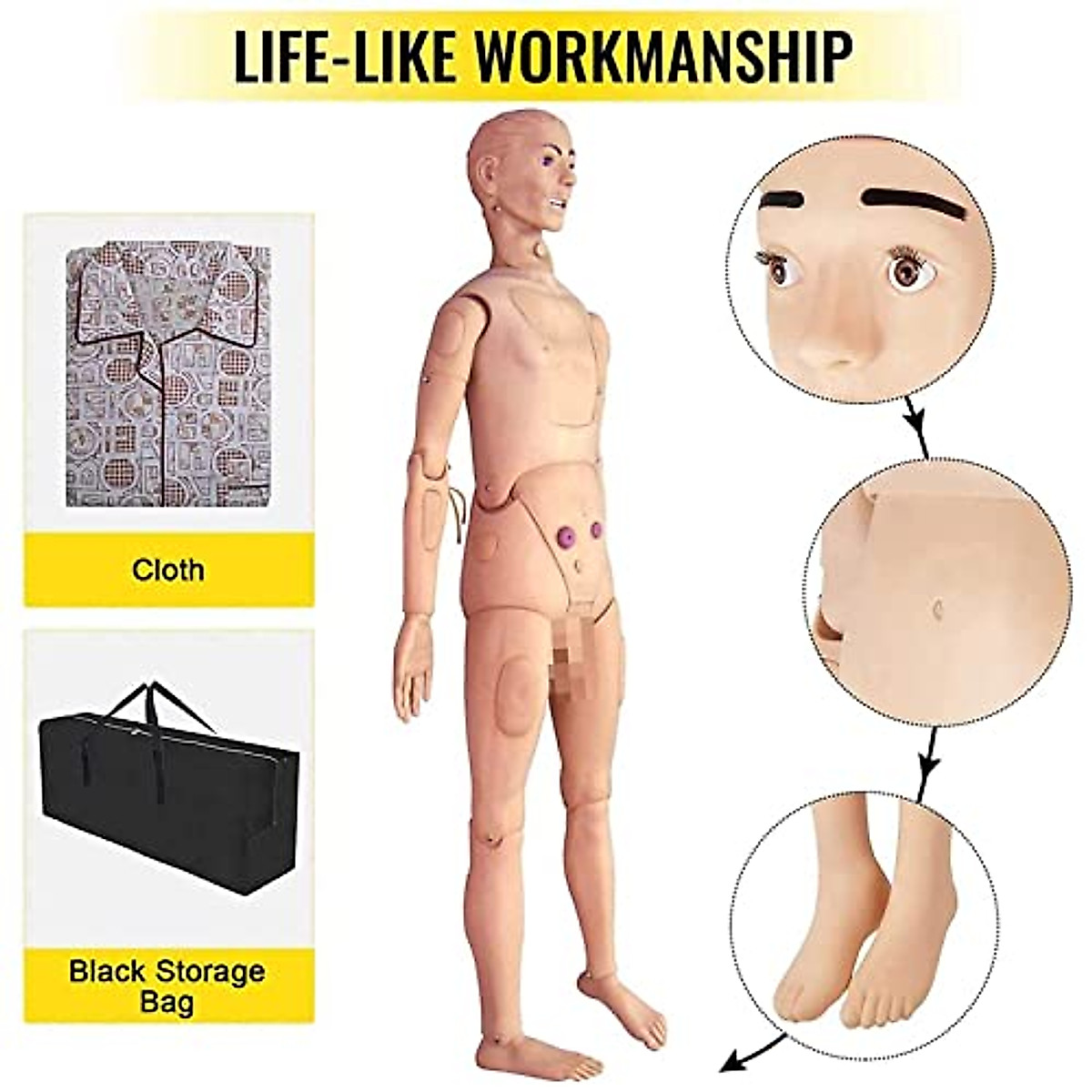 Basic Geriatric Nursing Skills Training Manikin, Geriatric Patient Care Skills Mannequin with Interchangeable Genitals and Trauma Modules for Nursing Medical Training Teaching Medical