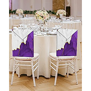 MUSEDAY Christmas Chair Covers Dining Chair Back Covers 6PCS, Marble Kitchen Chair Slipcovers Protective Covers for Xmas Wedding Hotel Holiday Party, Purple and Gray Modern Art Texture