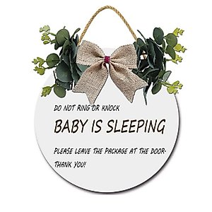 Weytff Baby Sleeping Sign For Front Door Baby Sleeping Sign For Bedroom Door Baby Sleeping Sign For Doorbell Baby Is Sleeping Door Hanger No Stranger Hanging Sign Go Away Farmhouse Porch Decor 11X11"