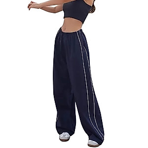 Track Pants Women Baggy Pants Y2K Elastic Waist Trousers Work Pants Parachute Pants for Women Y2K Clothing Womens Parachute Pants Baggy Elastic Waist Jogger Sweatpants Track Pants
