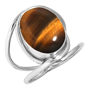 JEWELOPORIUM 925 Silver Ring for Women Brown Real Tiger Eye Gemstone Statement Silver Ring Size 6.5 Mothers' Day Gift Fashion Jewelry