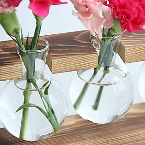 Kingbuy Plant Propagation Station Glass Terrarium Planter Flower Vase with Retro Solid Wooden Stand for Home Kitchen Indoor Garden Wedding Desktop Decor, 3 Bulb Vase