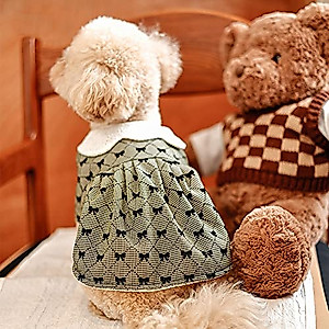 Toysructin Dog Girl Dresses Clothes with Sleeves, Lace Lapel Pet Princess Dress Bowknot Puppy Clothes for Spring Autumn, Comfortable Breathable Dog Shirt Skirt Apparel for Small Medium Large Cats Dogs