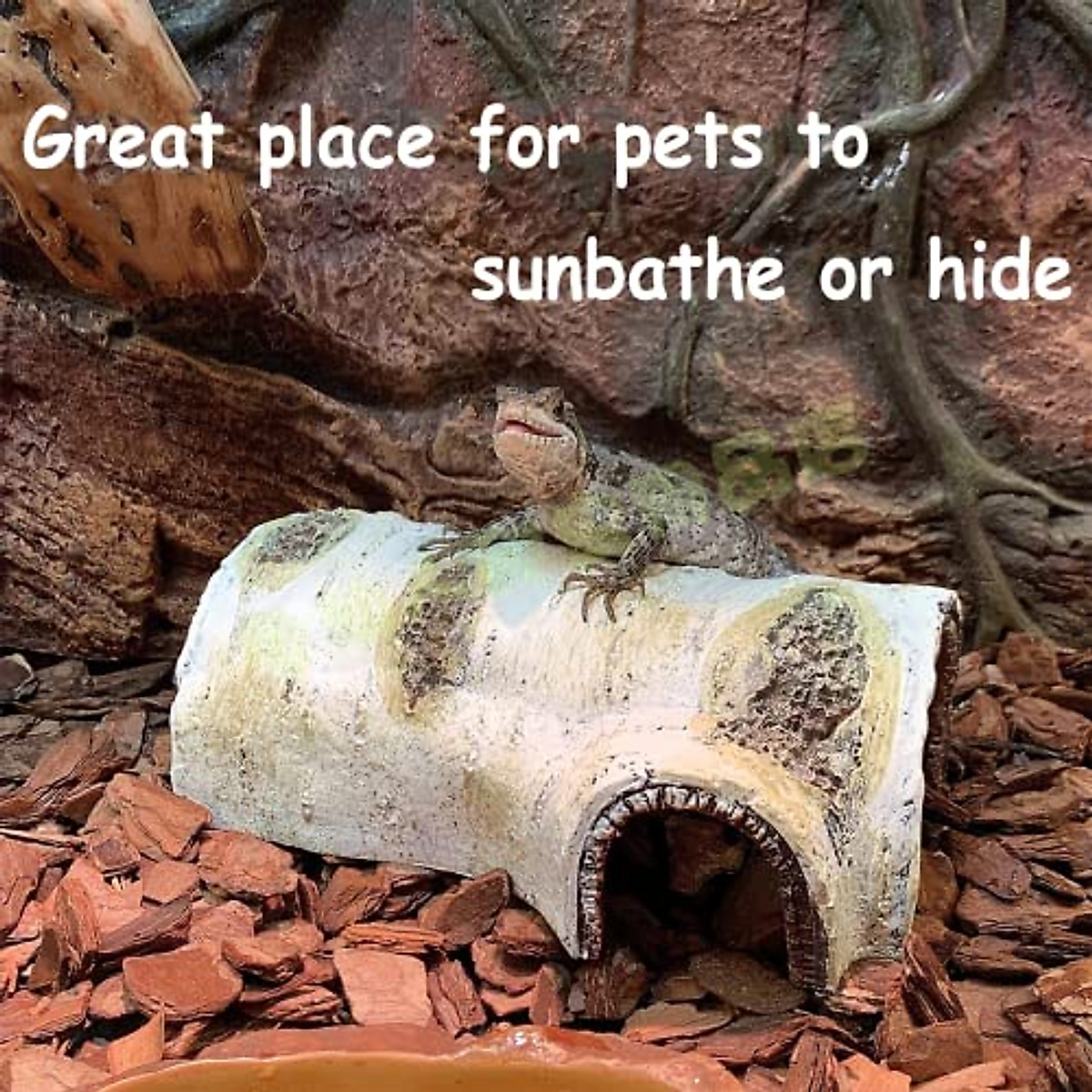 Hamiledyi Reptile Hides and Caves Bearded Dragon Log Hide Snake Hideaway Wood Shape Gecko Hideout Hut Resin Birch Bark Tank Decor for Lizard Ball Python Turtle Spider