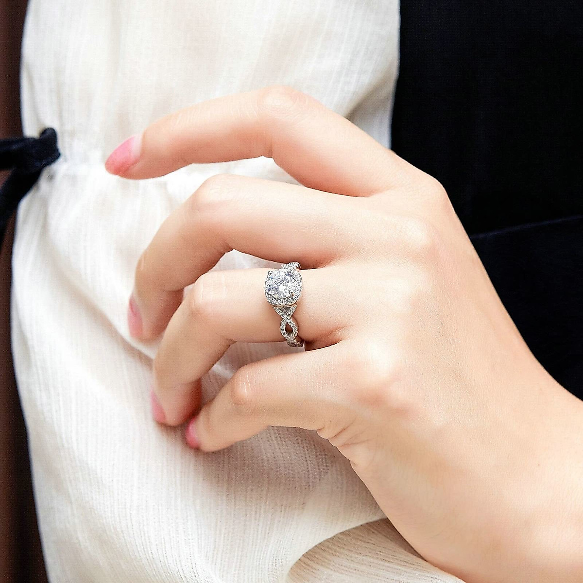 Hoisy Wedding Rings Sterling Silver, Silver Promise Rings for Women Silver Cross Twisted Round Shape Size 6