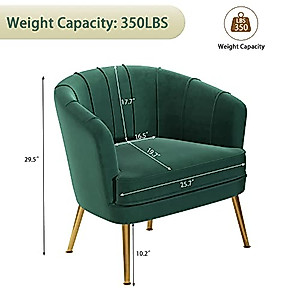 Andeworld Velvet Accent Chair, Upholstered Modern Single Sofa Side Chair,Comfy Barrel Club Living Room Armchair with Golden Metal Legs for Bedroom Living Reading Room Office, Green