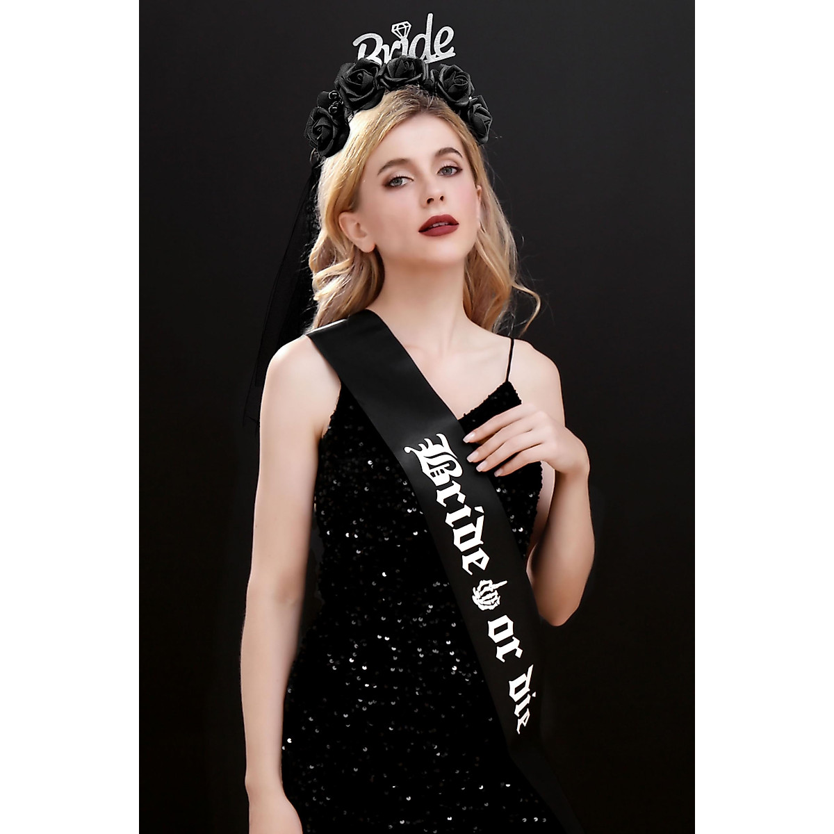 JeVenis Goth Bride to Be Sash Gothic Bride To Be Headband Bride or Die Bachelorette Decoration