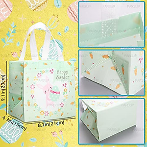12PCS Easter Egg Hunt Bags Happy Easter Bunny Carrot Chick Egg Gift Bags with Handles, Easter Treat Bags, Multifunctional Non-Woven Easter Bags for Gifts Wrapping, Egg Hunt Game, Easter Party Supplies , 8.3×7.9×5.9inch