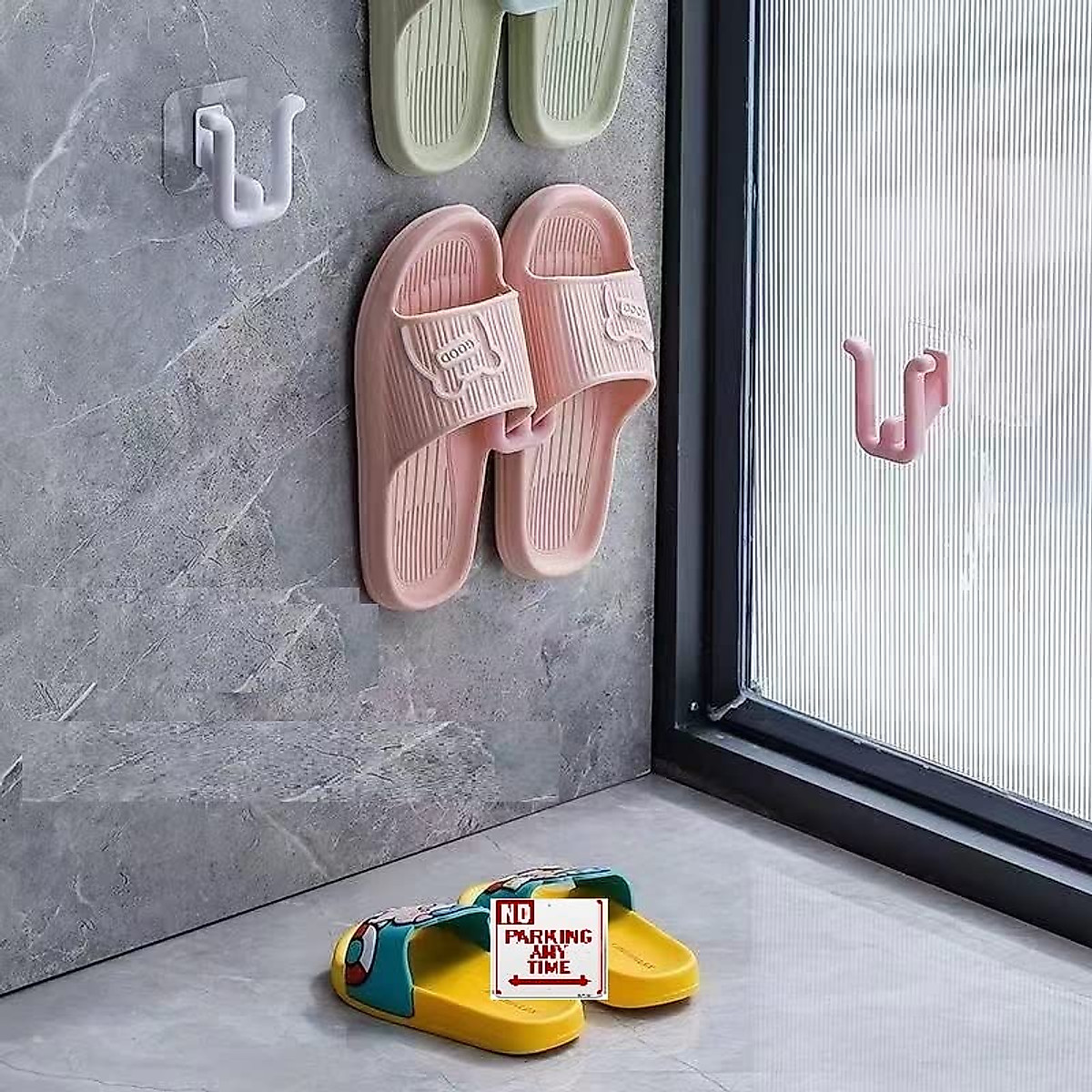 CHNLML Slippers Hook Bathroom Shower flip Flops Adhesive Storage Organizer Rack Saving Space Babouche Sticky Holder (Pink)