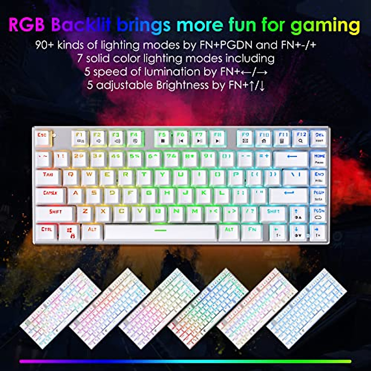 HUO JI E-Yooso Z-88 RGB Mechanical Gaming Keyboard, Metal Panel, Brown Switches, 75% Compact 81 Keys for Mac, PC, Silver and White