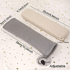 HONBAY 1PCS Portable Wheat Straw Tableware Storage Box Organizer Case and 1PCS Drawstring Net Bag for Travel Camping (Storage box L)