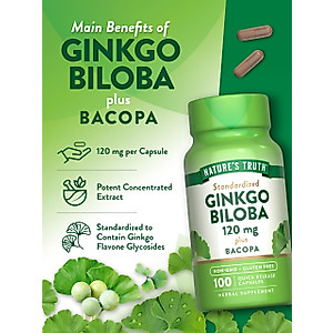 Ginkgo Biloba 120mg | Plus Bacopa | 100 Quick Release Capsules | Standardized Extract | Non-GMO and Gluten Free Supplement | by Nature's Truth