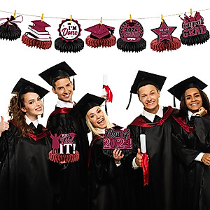 Yisong 9 Pieces 2024 Graduation Party Table Decorations Class of 2024 Congrats Graduation Centerpieces for Tables Congratulate Honeycomb Centerpiece Table Topper for Grad Party Favor(Maroon)
