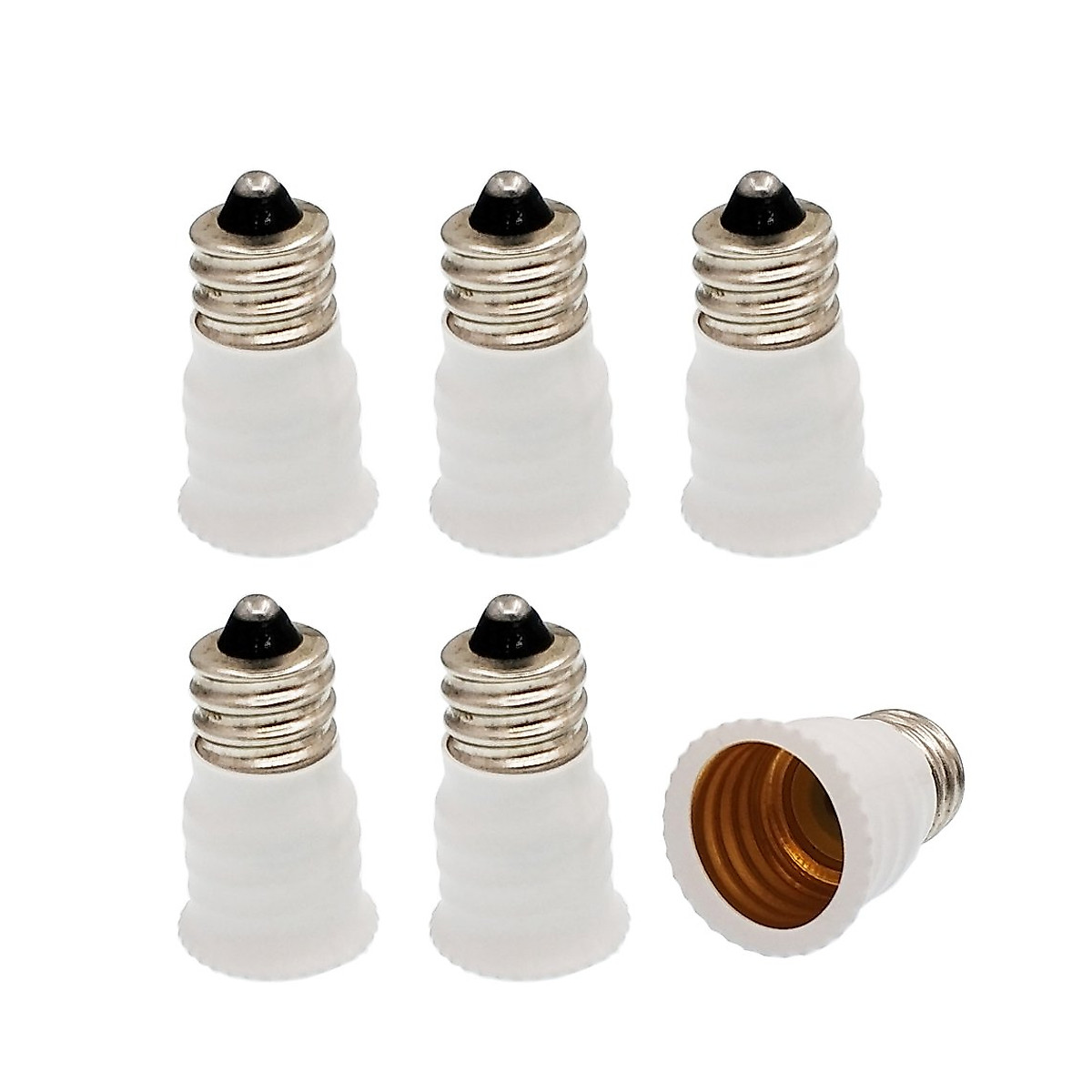 6pcs E12 to E14 Adapter,E12 to E14 Lamp Socket Adapter, Lamp Holder LED Bulb Base Adapter, E12 US Chandelier Base to E14 EU Candelabra Base Converter(6pcs E12 to E14 Adapter)