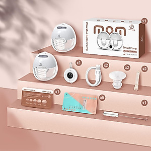 Hands Free Breast Pump, Wearable Breastfeeding Pump with Wireless Remote Controller, MomWills FSA HSA Eligible Portable Electric Ultra Light Breast Pumps with 2 Modes & 9 Levels, Low Noise, S28