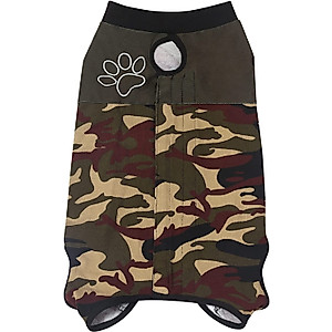 Jiupety Dog Surgical Recovery Suit Adjustable, Not Fit Slim and Long Body, Dog Suit for Surgery Recovery, M Size, Anti-Licking Surgical Dog Onesies, Camo.