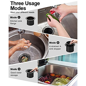 BOTEMY Extended Garbage Disposal Flange Basket Strainer Stopper, Deep 304 Stainless Steel Kitchen Sink Flange for 3-1/2 Inch Standard Sink Drain Hole, Matte Black Deep Sink Disposal Flange Stopper