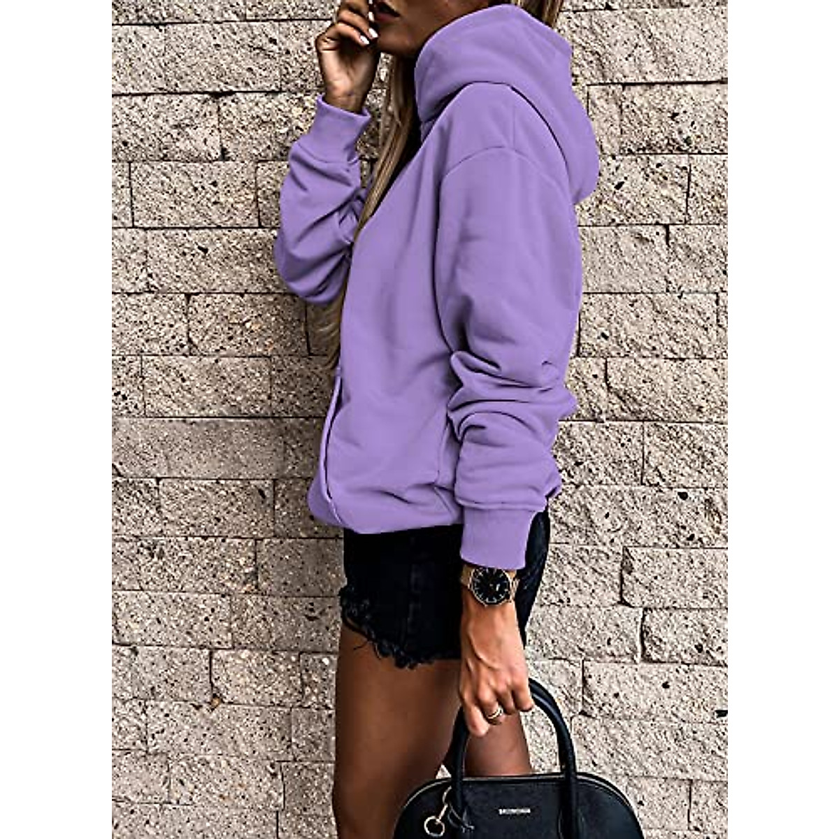 SHEWIN Womens Sweatshirt Long Sleeve Fleece Hoodies Pullover Tops Lightweight 2023 Fall Fashion Oversized Sweatshirts for Women Loose fit,US 8-10(M),Purple