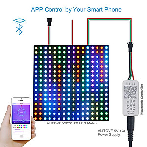 ALITOVE WS2812B WS2811 Addressable LED Bluetooth Controller iOS Android App Wireless Remote Control DC 5V~12V for SK6812 SK6812-RGBW WS2812 SM16703 Dream Color Programmable RGB LED Strip Pixel