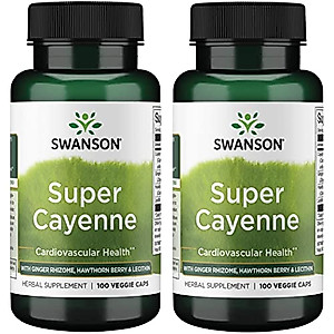 Swanson Super Cayenne - with Ginger Rhizome, Hawthorn Berry & Lecithin 100 Veg Caps 2 Pack