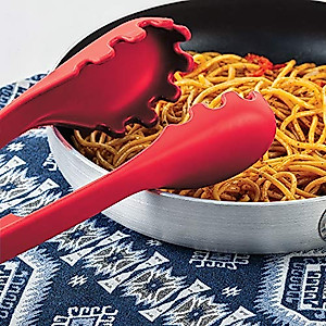 Fox Run 2 in 1 Pasta Measuring Tongs, 12.5", Red