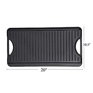 GasSaf Cast Iron Reversible Griddle with Handles, 20 Inch x 10.5 Inch Big Grill Pan for Stovetop