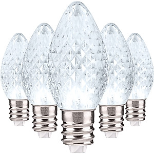 Holiday Lighting Outlet Faceted C7 Christmas Lights | Cool White LED Light Bulbs Holiday Decoration | Warm Christmas Decor for Indoor & Outdoor Use | 2 SMD LEDs in Each Light Bulb | Set of 25