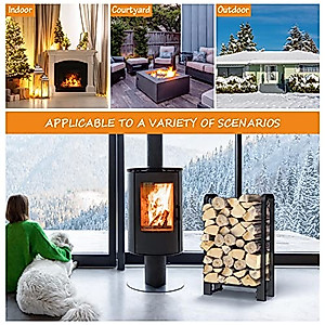 SunyesYo Firewood Rack Outdoor 4ft with Waterproof Cover - Heavy Duty Log Rack Indoor Holder, Upgraded Adjustable Fire Wood Racks, Storage Organizer Stand Tool for Fireplace, Black