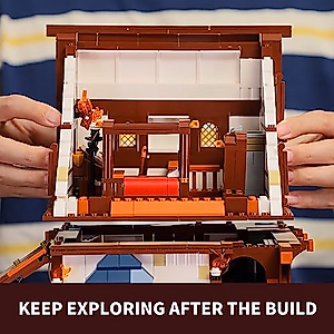 FUNWHOLE Medieval-Market Lighting Building-Bricks Set - Medieval Town LED Light Construction Building Model Set 2614 Pcs for Adults and Teen