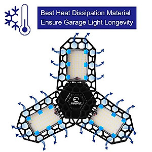 LED Garage Light, Deformable Garage Ceiling Light, 60W, 8000LM, 6000K Daylight, E26/E27 Socket Include, Fits for Garage Warehouse Basement Workshop and Yard Shop Light, Barn Light, High Bay Light