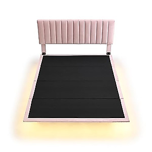 Livavege Queen Floating Bed Frame with LED Lights, Velvet Upholstered Platform Bed with Headboard for Bedroom, Modern Bedframe Queen Size with Spacious Under-Bed Storage, Easy Assembly
